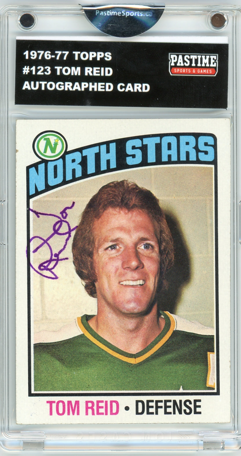 Tom Reid #123 1976/77 Topps Hockey Autographed Card Encased in Magpro ...