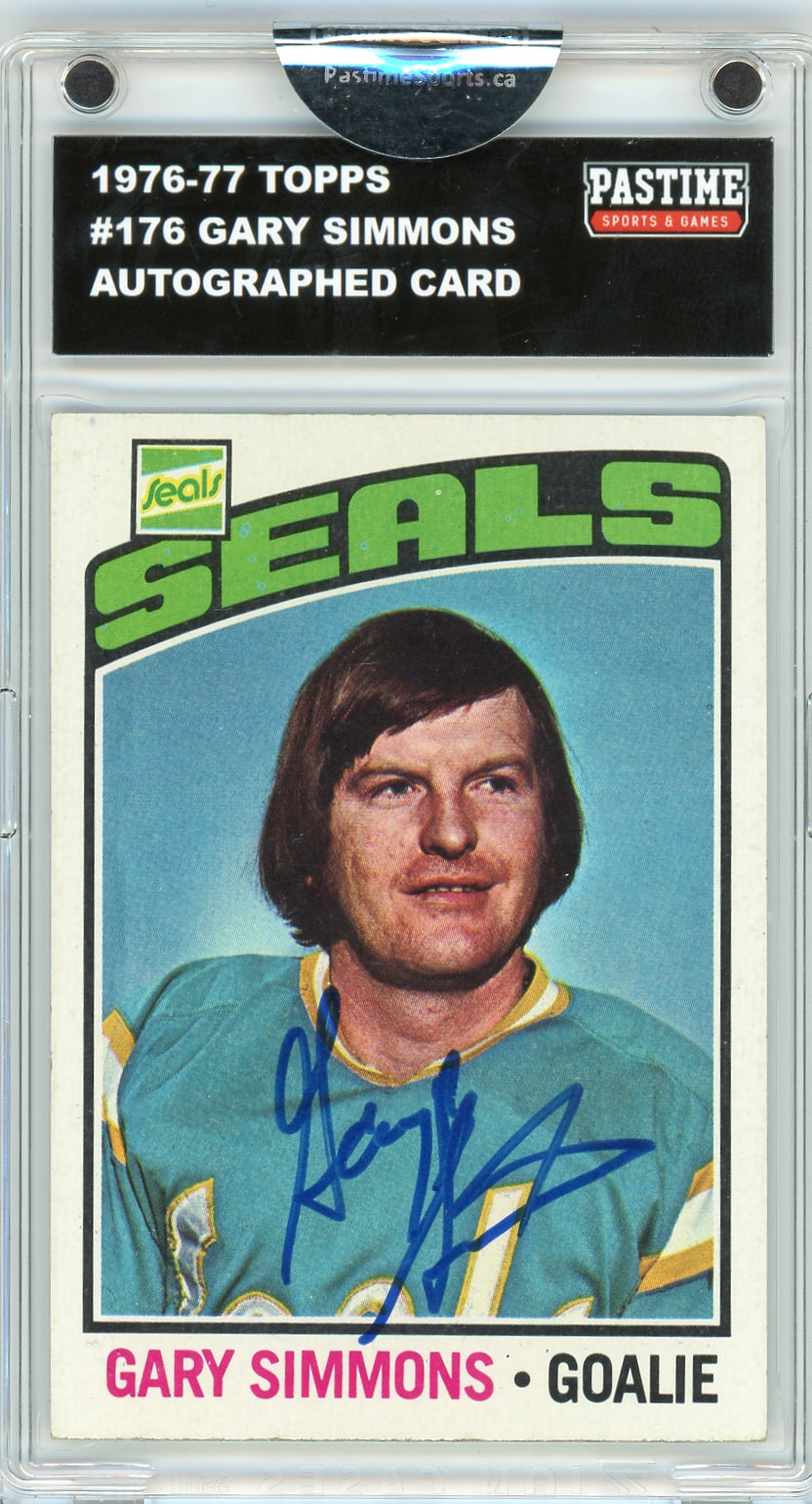 Gary Simmons 176 1976 77 Topps Hockey Autographed Card Encased In