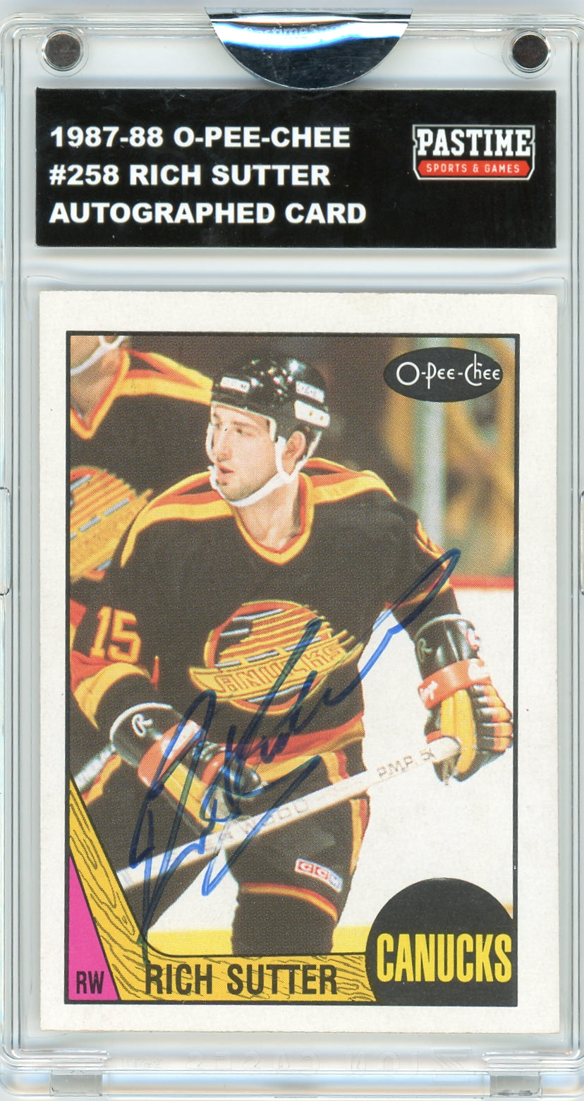 Rich Sutter #258 1987/88 O-Pee-Chee Hockey Autographed Card Encased in ...